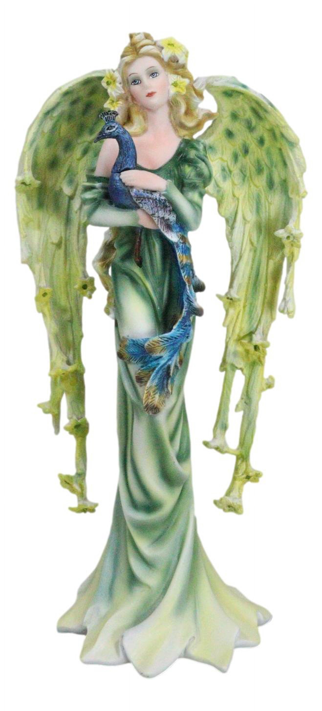 Beautiful Green Fairy With Colorful Flowers Carrying A Blue Peacock ...