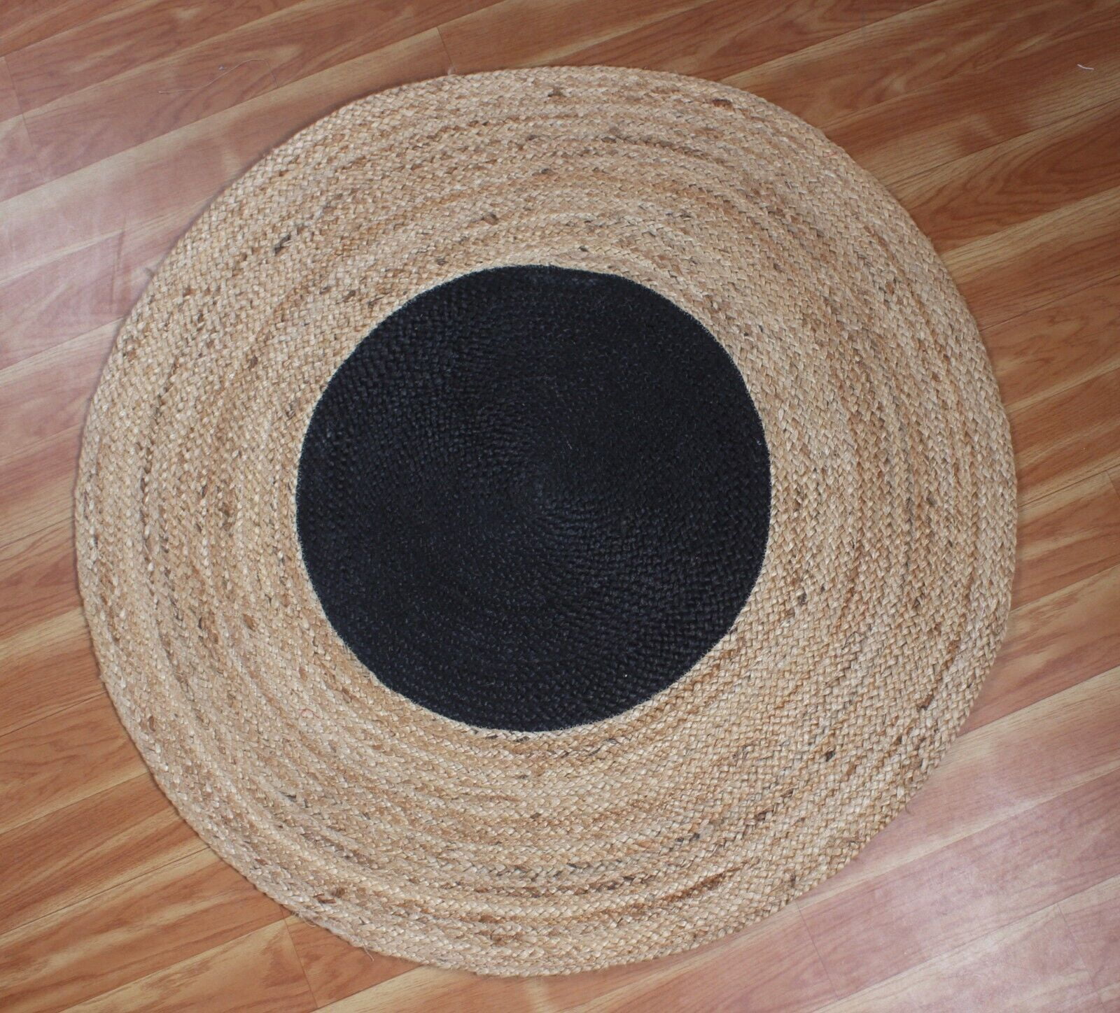 Beautiful Handmade Braided Natural Pure Jute with Black Design Round ...