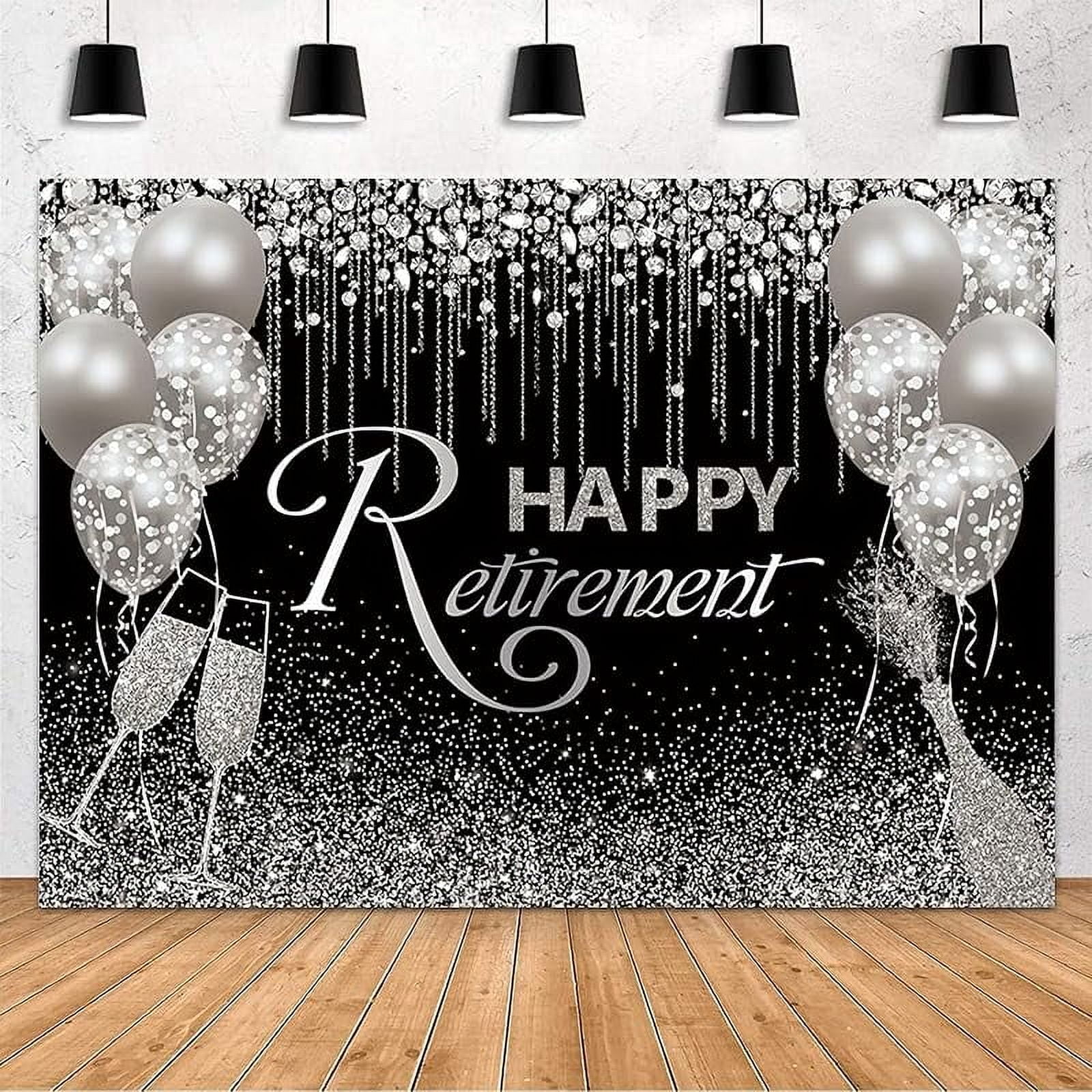 Beautiful Happy Retirement Backdrop Black and Silver Glitter Diamond ...