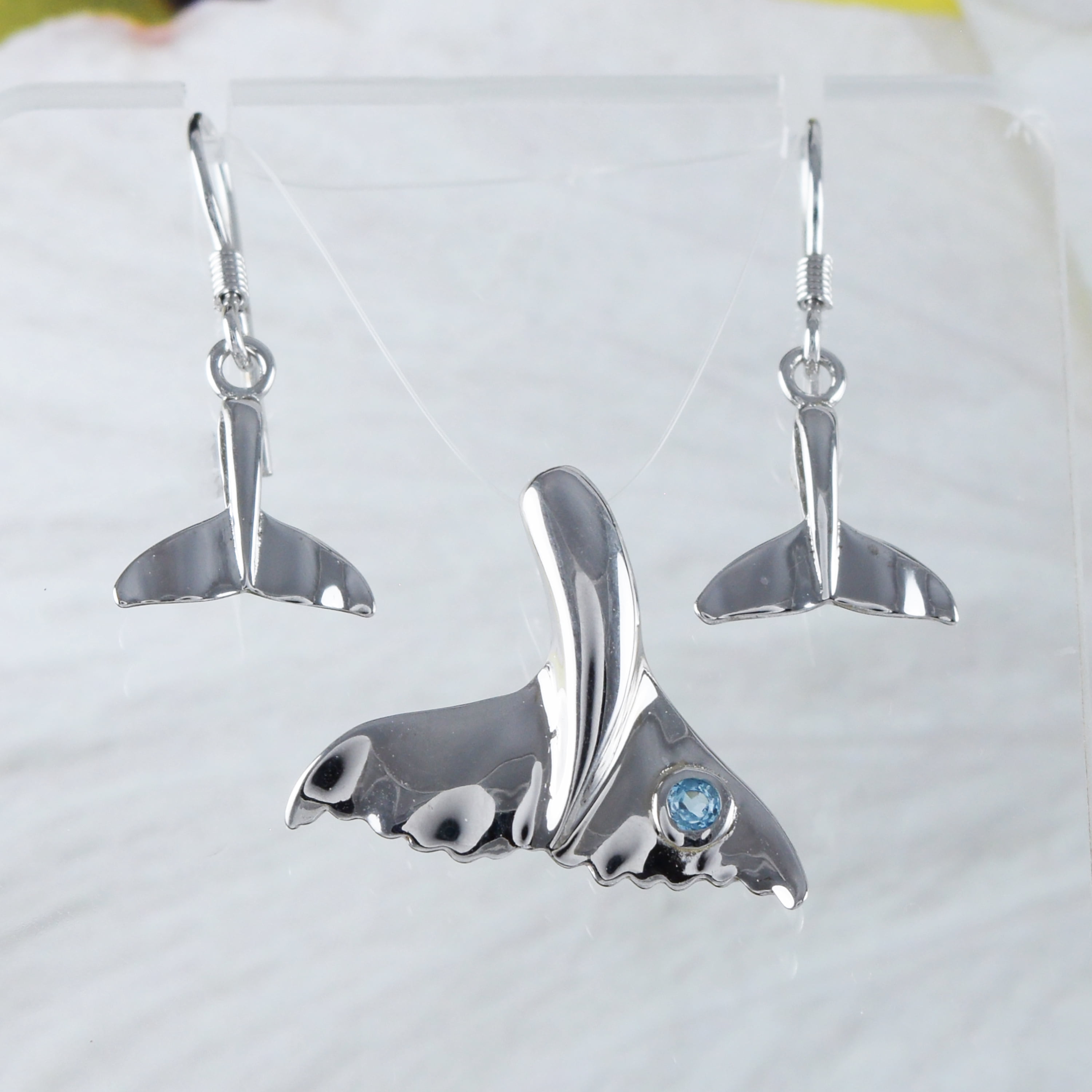 Beautiful Hawaiian Genuine Blue Topaz Whale Tail Earring and Necklace ...