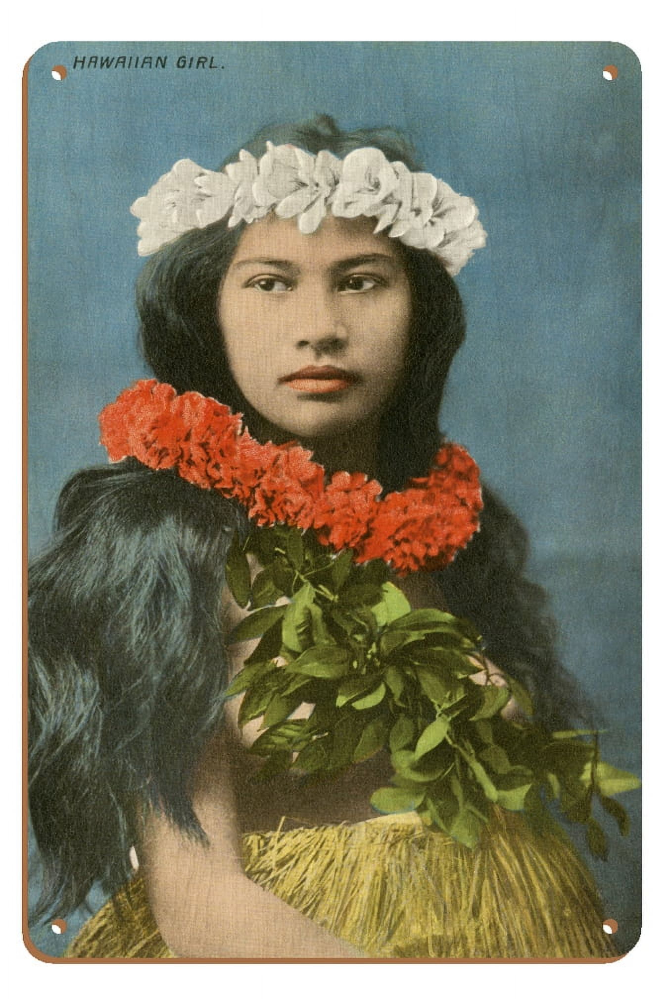 Beautiful Hawaiian Girl with Flower Leis - Vintage Hawaiian Hand ...