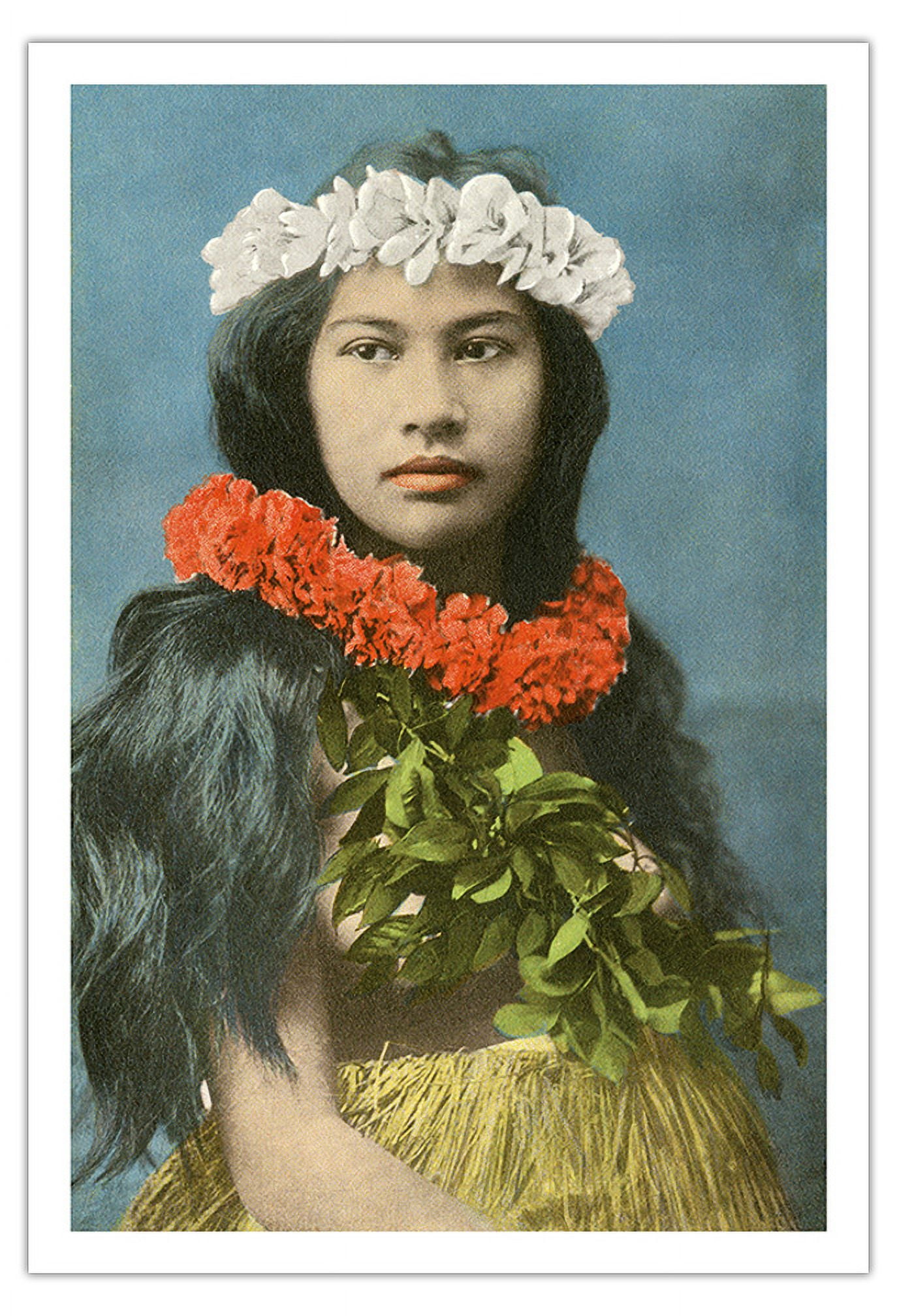 Beautiful Hawaiian Girl with Flower Leis - Vintage Hawaiian Hand ...