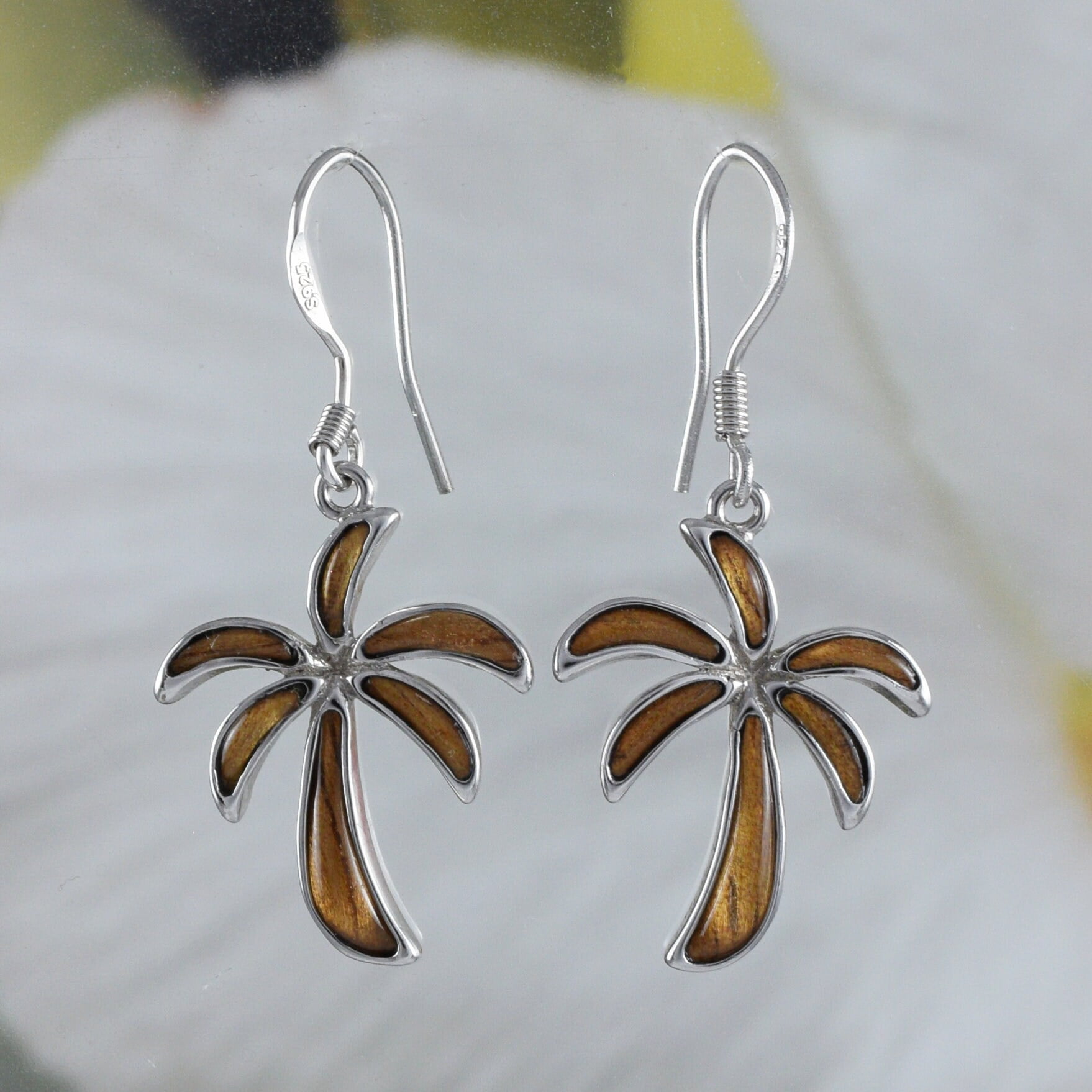 Beautiful Hawaiian Large Genuine Koa Wood Palm Tree Earring, Sterling ...