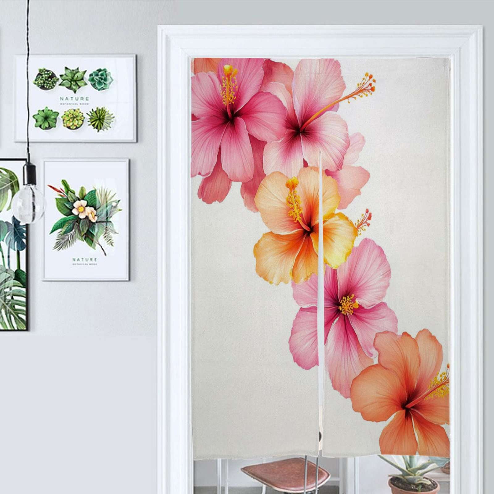 Beautiful Hibiscus Flower Cascade Door Curtain Nordic Living Room ...
