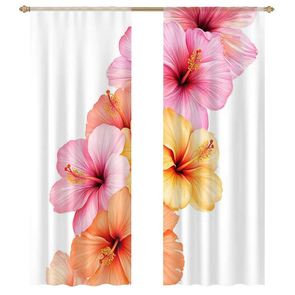 Beautiful Hibiscus Flower Cascade Tulle Curtains For Living Room ...