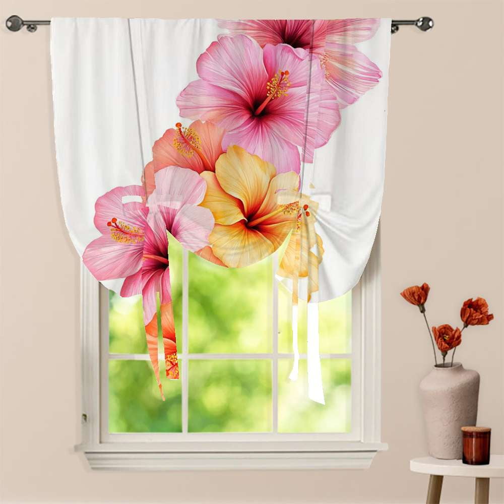 Beautiful Hibiscus Flower Cascade Window Curtain for Living Room Roman ...