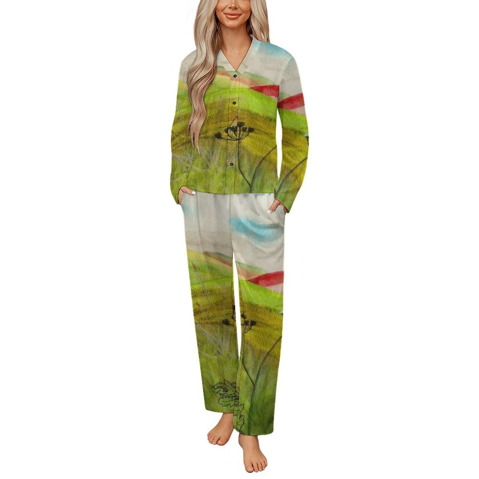 Beautiful Hills And Sky Womens Pyjamas Set Button Up Pyjamas Womens ...