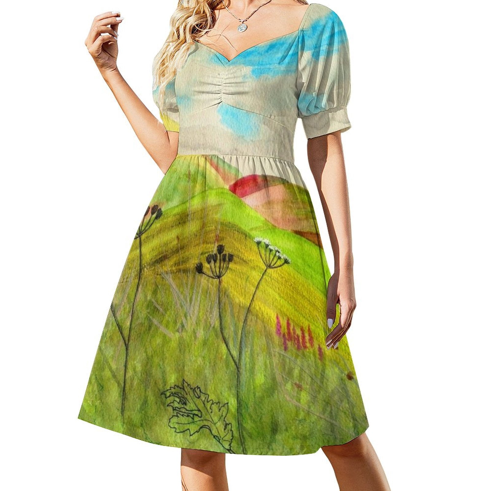 Beautiful Hills and Sky; Landscape Dress From Acrylic Painting Dress ...
