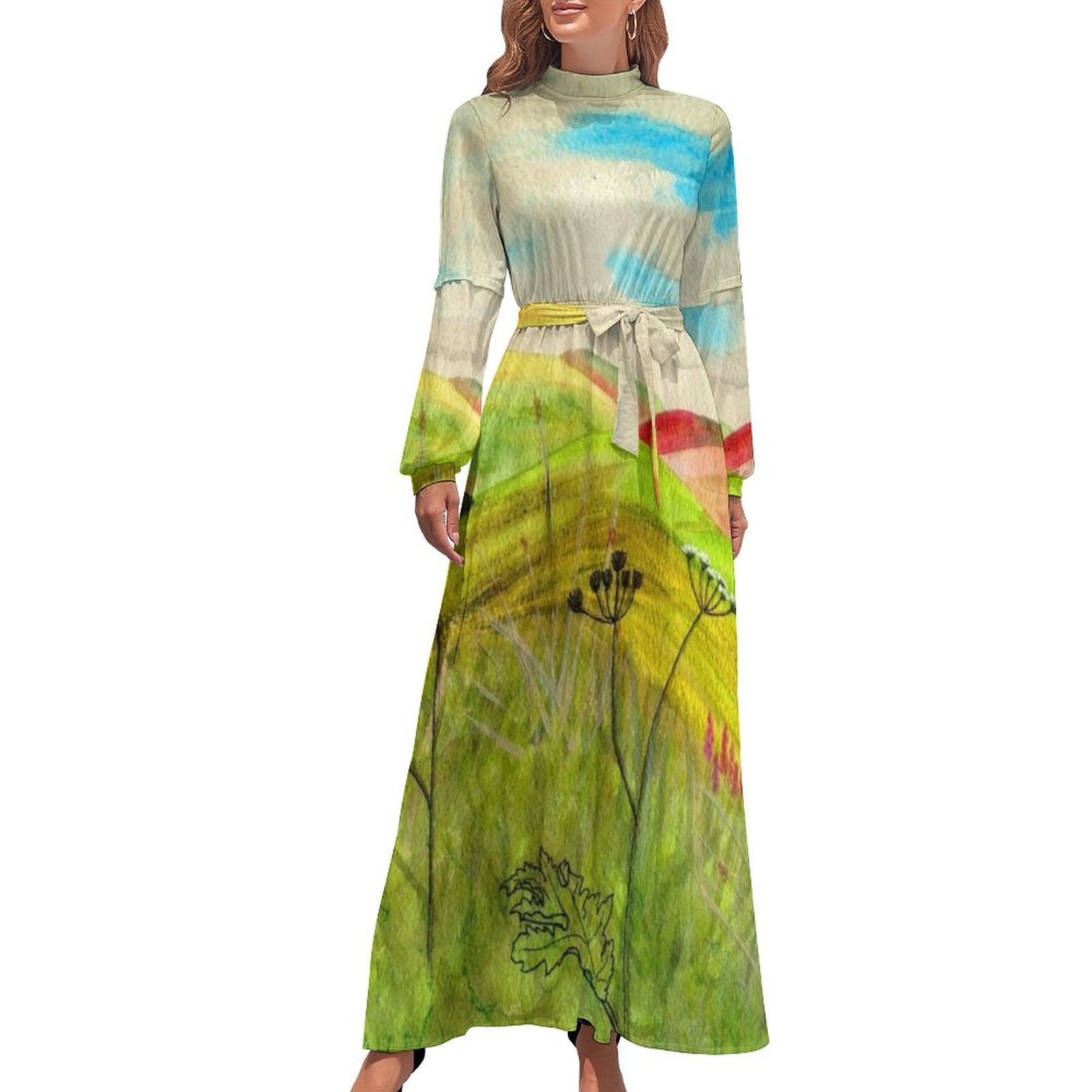 Beautiful Hills and Sky; Landscape Dress From Acrylic Painting Long ...