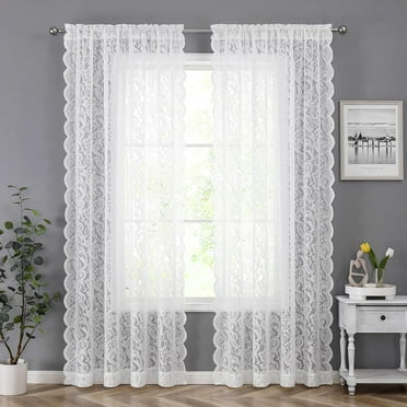 Flowpartex Leaf Lace Sheer Curtains for Bedroom White Botanical Leaf ...