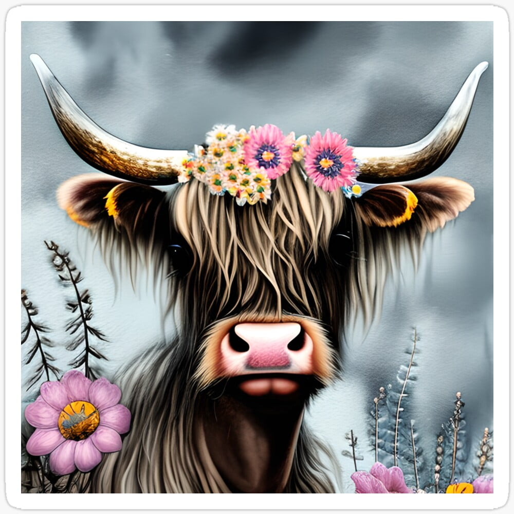 Beautiful Hyland Cow Farm Cows Floral Decor Barn Livestock Heifer ...