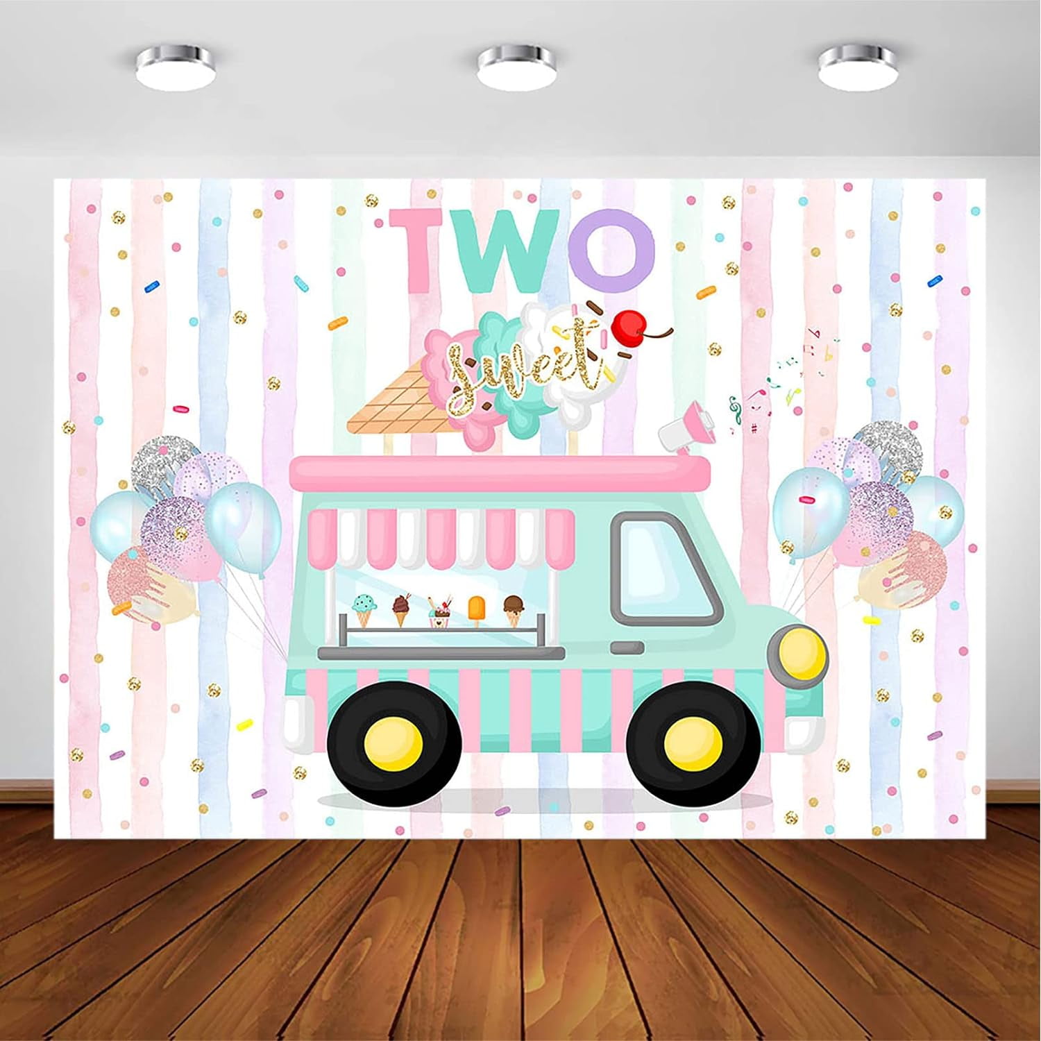 Beautiful Ice Cream Birthday Backdrop for Two Sweet Birthday Party Decorations Two Sweet Ice ...