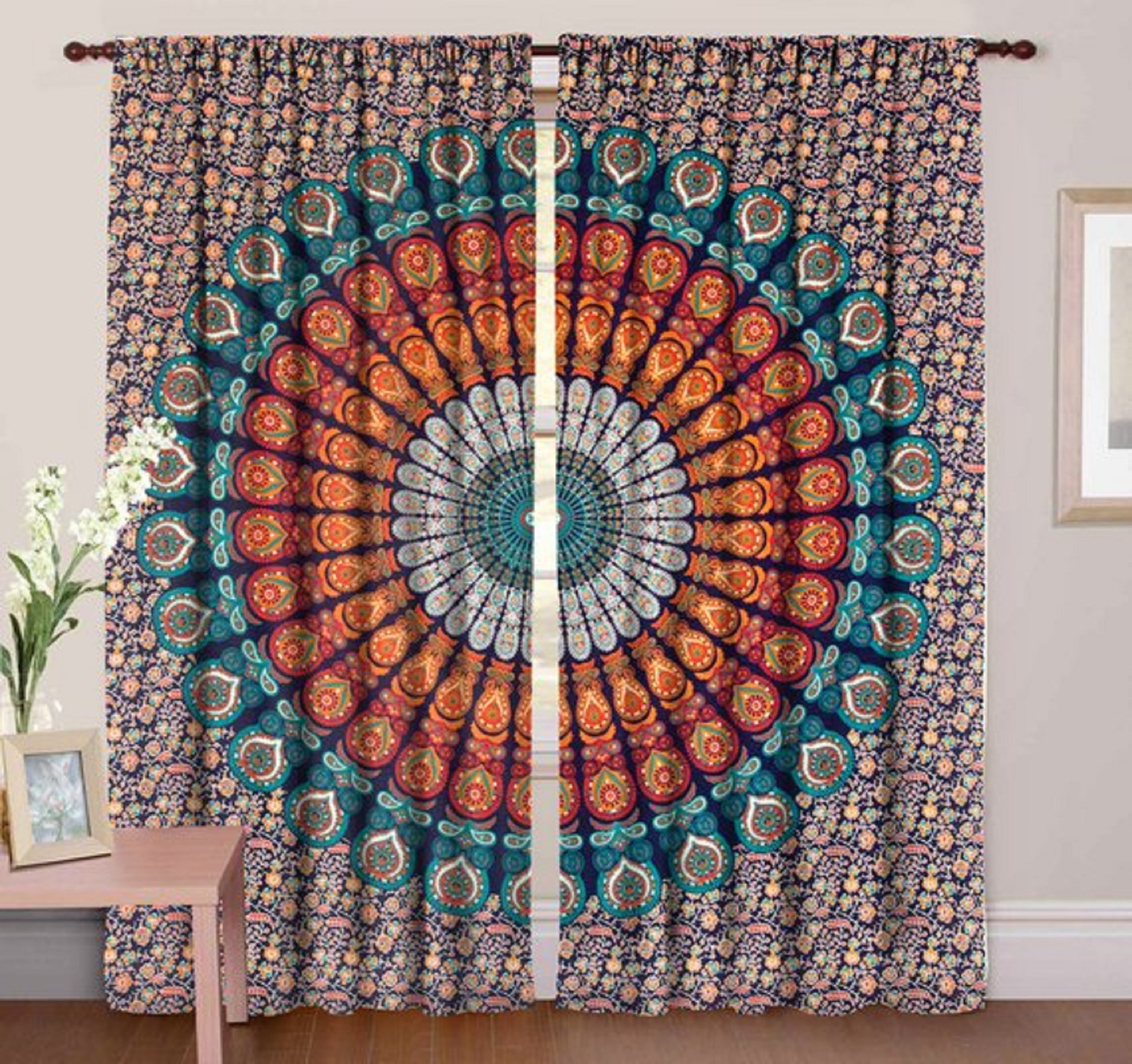 Beautiful Indian Bohemian Psychedelic Hippie Peacock Mandala Window ...