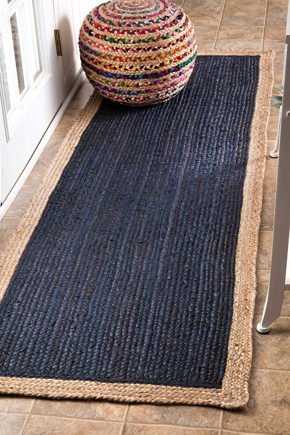 Beautiful Indian Handmade Braided Inner Nvay Blue Jute with Natural ...