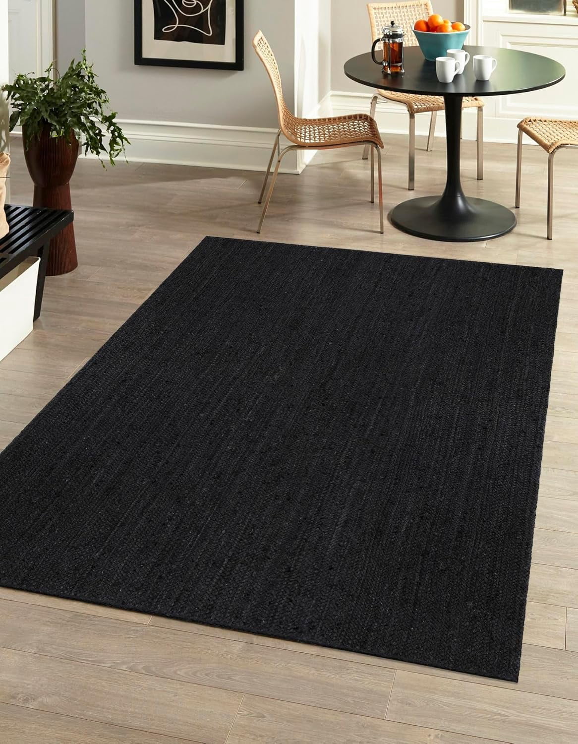 Beautiful Indian Handmade Braided Pure Black Jute Area Rug Size - 8 x ...