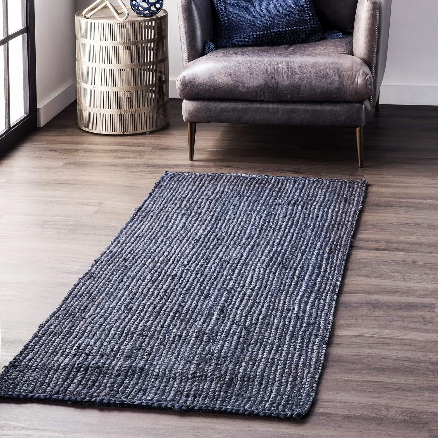 Beautiful Indian Handmade Braided Pure Navy Blue Jute Area Rug Size - 2 ...