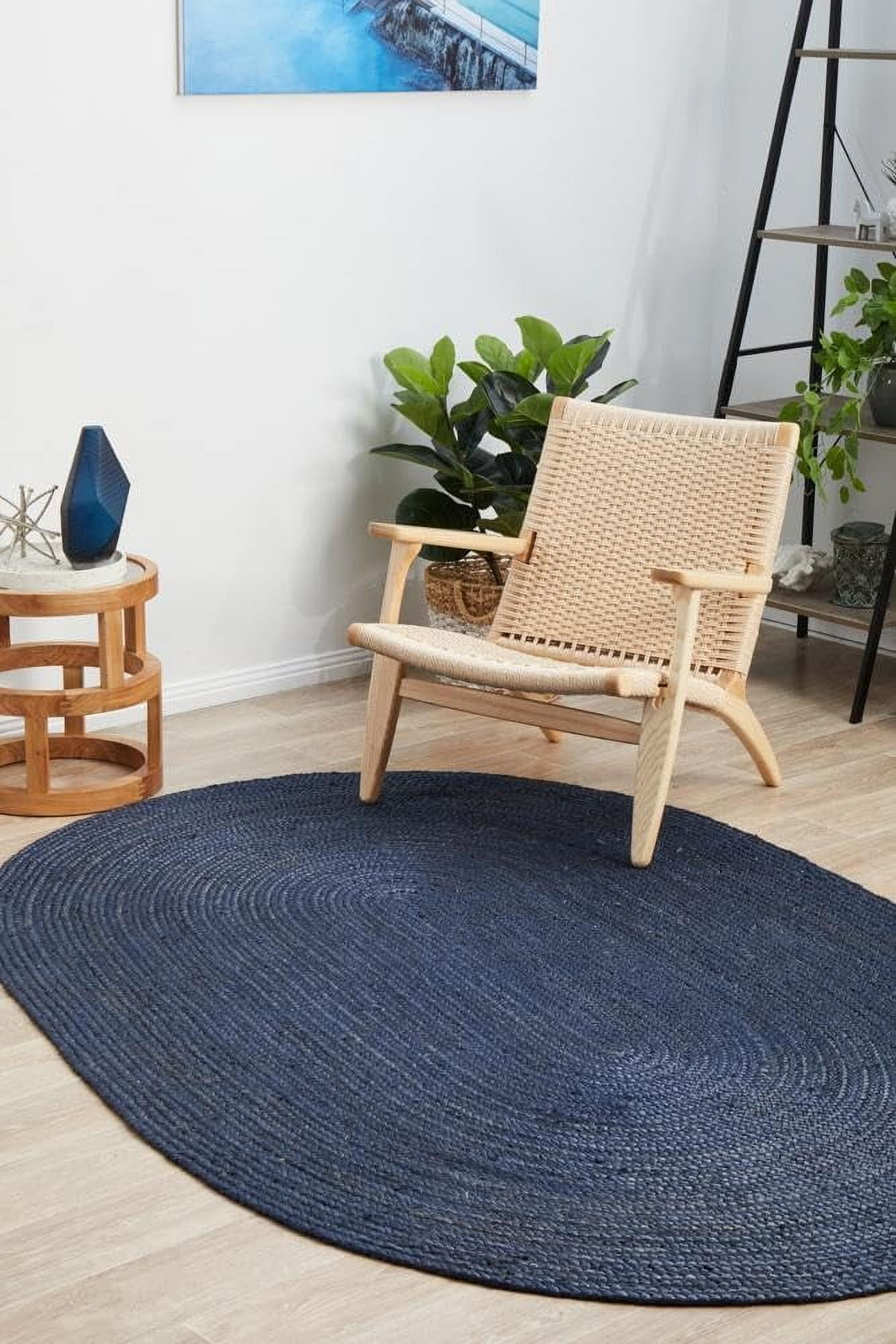 Beautiful Indian Handmade Braided Pure Navy Blue Jute Area Rug Size - 5 ...