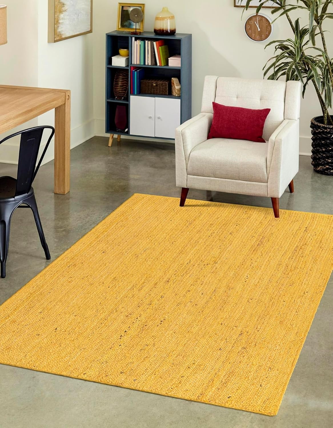 Beautiful Indian Handmade Braided Pure Yellow Jute Area Rug Size - 7 x ...