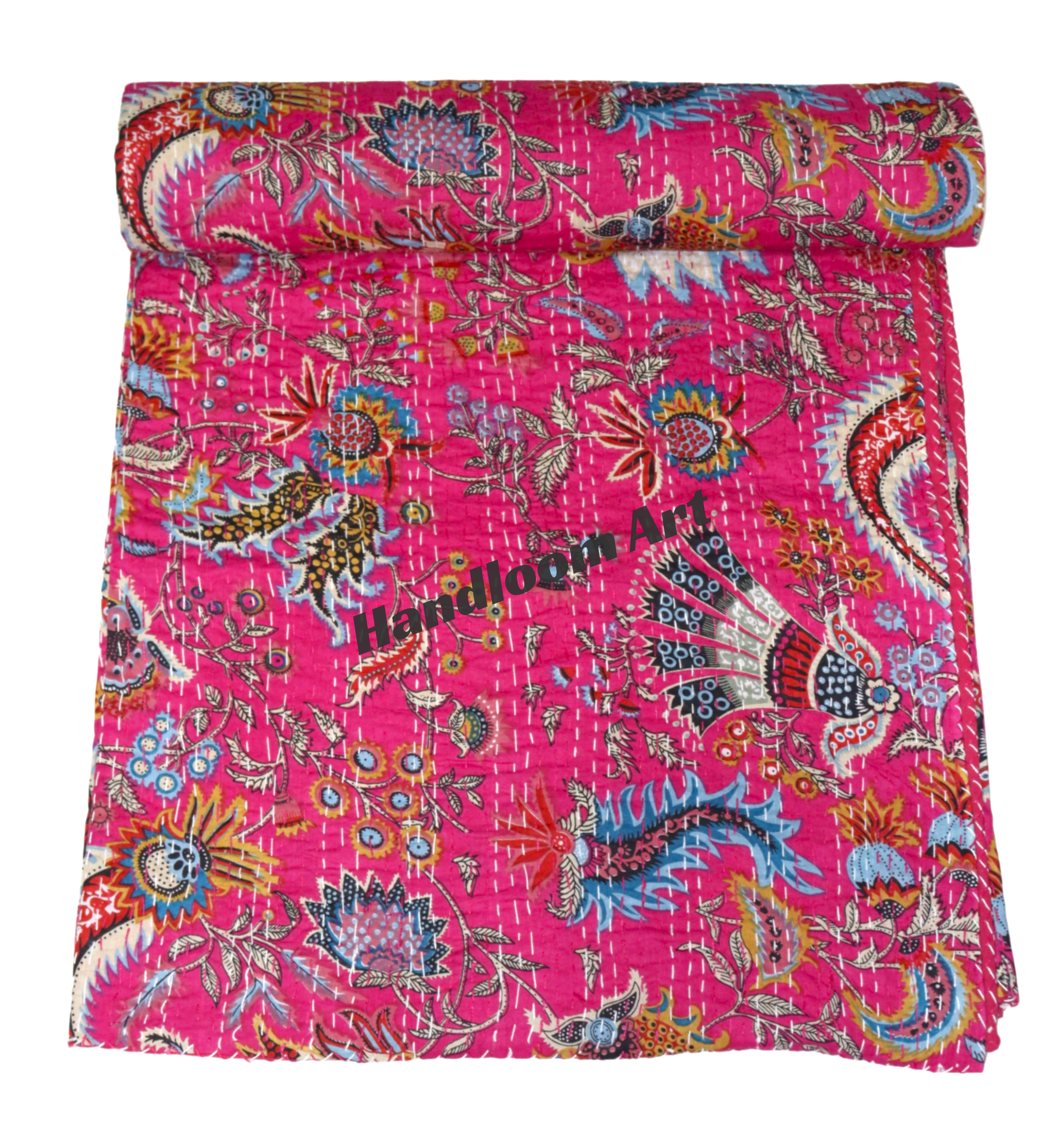 Beautiful Indian Handmade Cotton Kantha Quilt,Kantha Gudri, Floral with ...