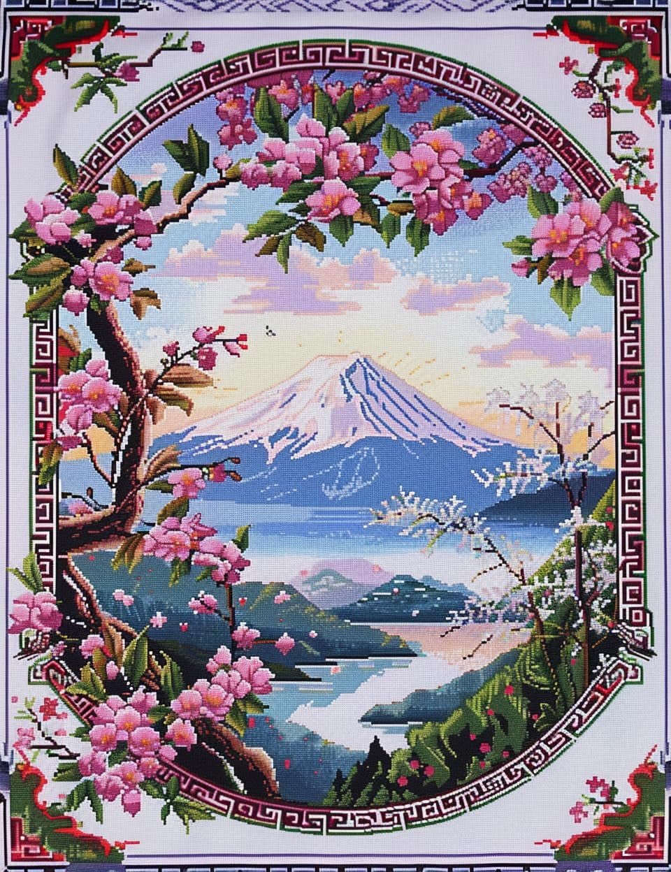 Beautiful Japanese Landscape Mount Fuji DIY 11CT Stamped Cross Stitch ...