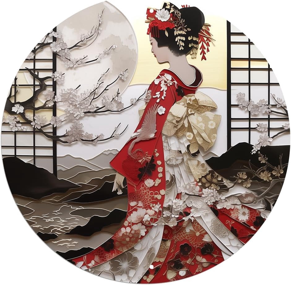 Beautiful Japanese Woman Aluminium Sign Metal Sign, Round Japanese ...