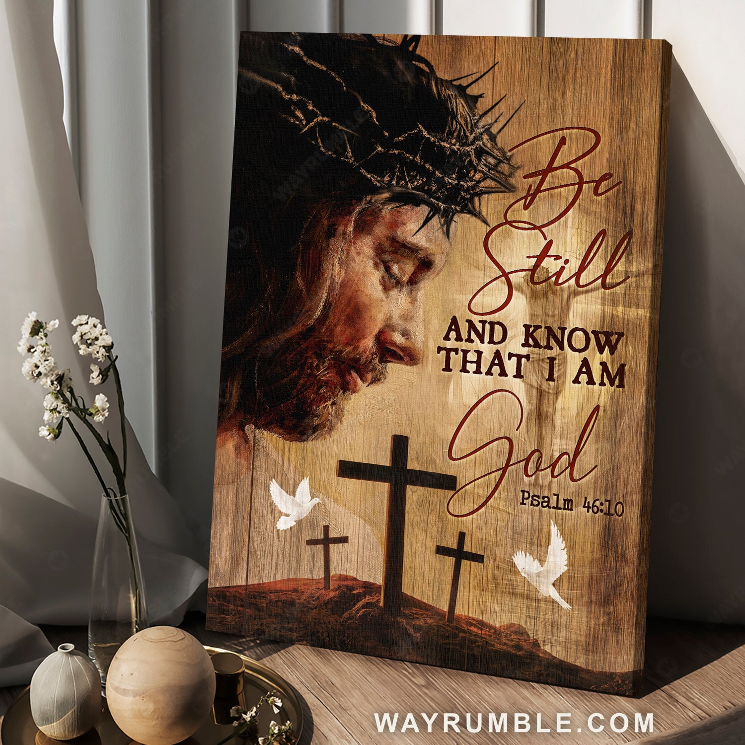 Beautiful Jesus face, Stunning crown, White dove, Be still and know ...