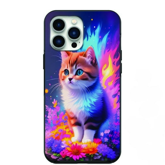 Beautiful Kitty with Flowers and Flame Fantasy Pattern for iPhone 17 11 ...