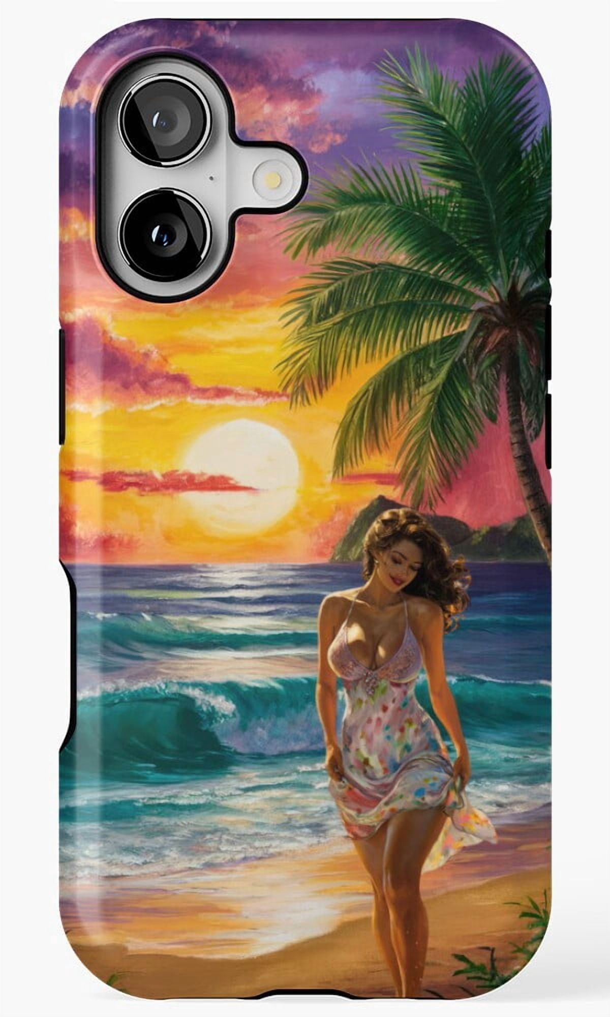 Beautiful Lady Sunset At Tropical Beach Ocean Art Phone Case for iPhone ...