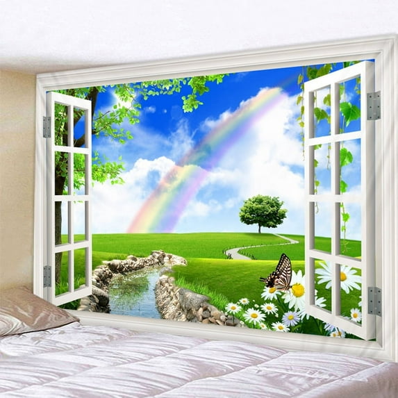 Beautiful Landscape Outside The Window Printed Tapestry Cheap Hippie ...