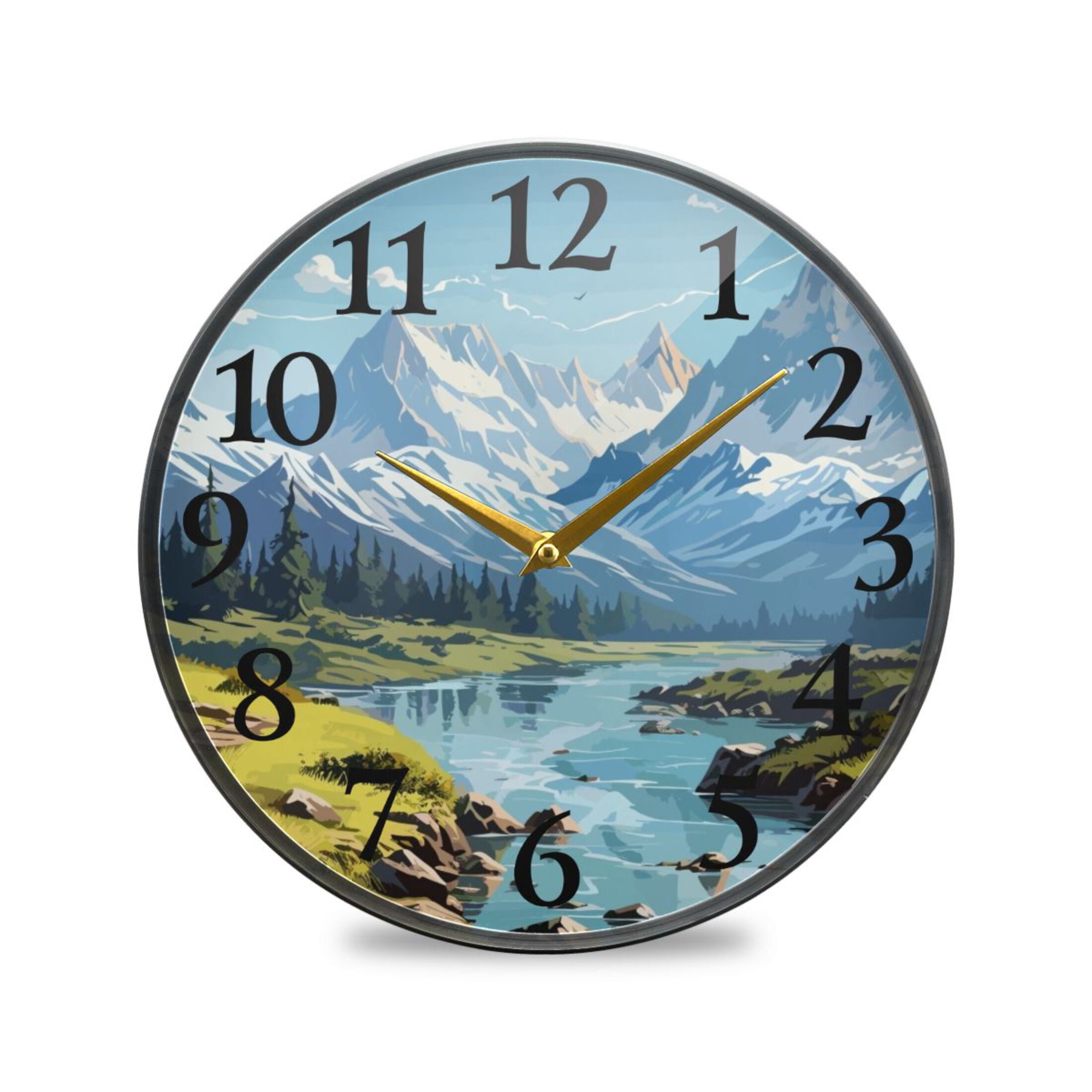 Beautiful Landscape River Mountain Wall Clocks Battery Operated 11.9 ...