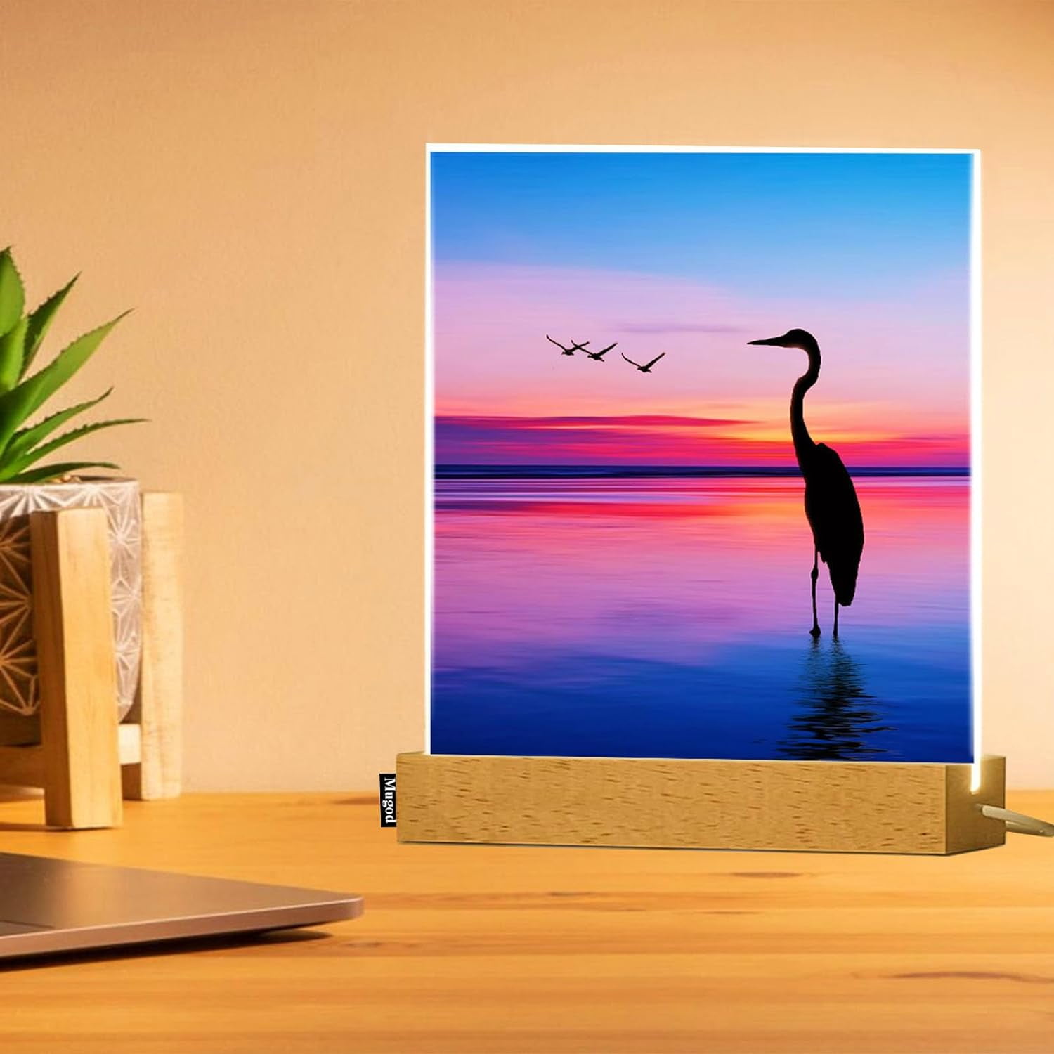 Beautiful Landscape Tabletop Night Light Lake Sunset Sea Bird Engraved ...