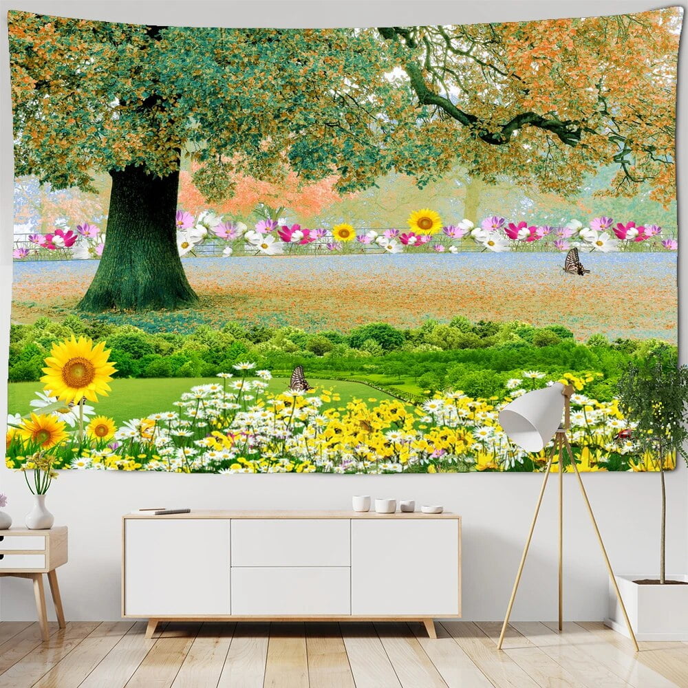 Beautiful Landscape Tapestry Wall Hanging Bamboo Gard Flowers Scery ...