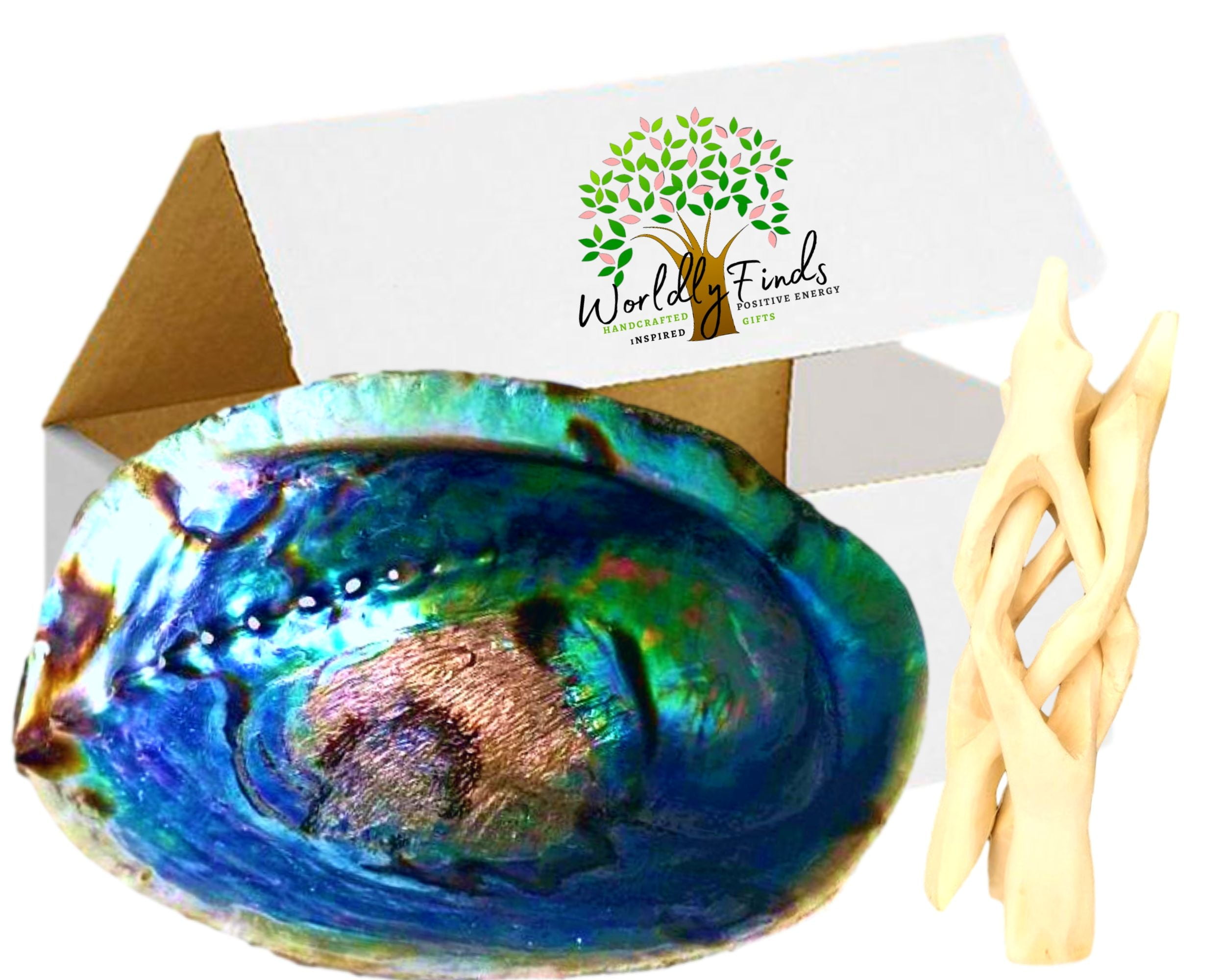 Worldly Finds Large Abalone Shell Smudge Bowl with Wood Stand for ...