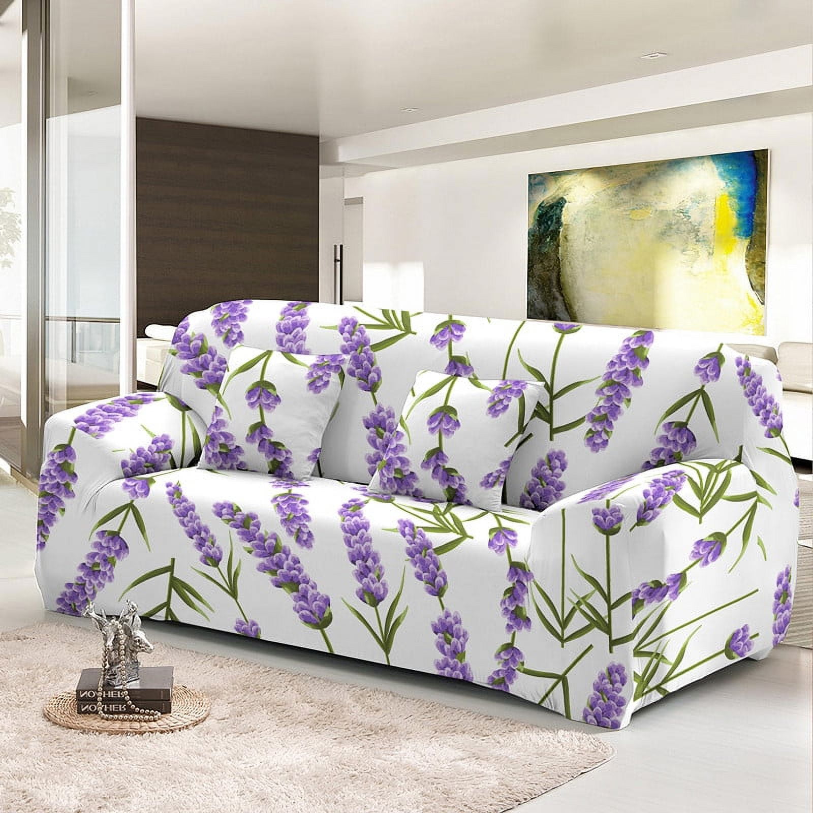 Beautiful Lavender Elastic Sofa Covers Washable Flowers Couch Cover For ...