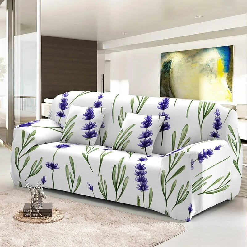 Beautiful Lavender Elastic Sofa Covers Washable Flowers Couch Cover For ...