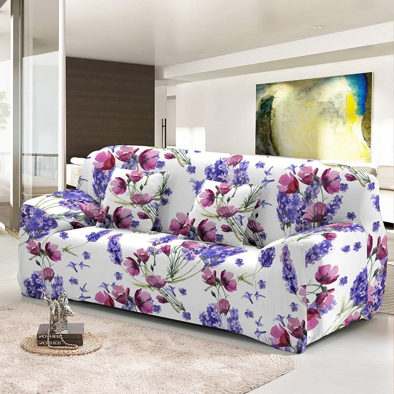 Beautiful Lavender Elastic Sofa Covers Washable Flowers Couch Cover For ...