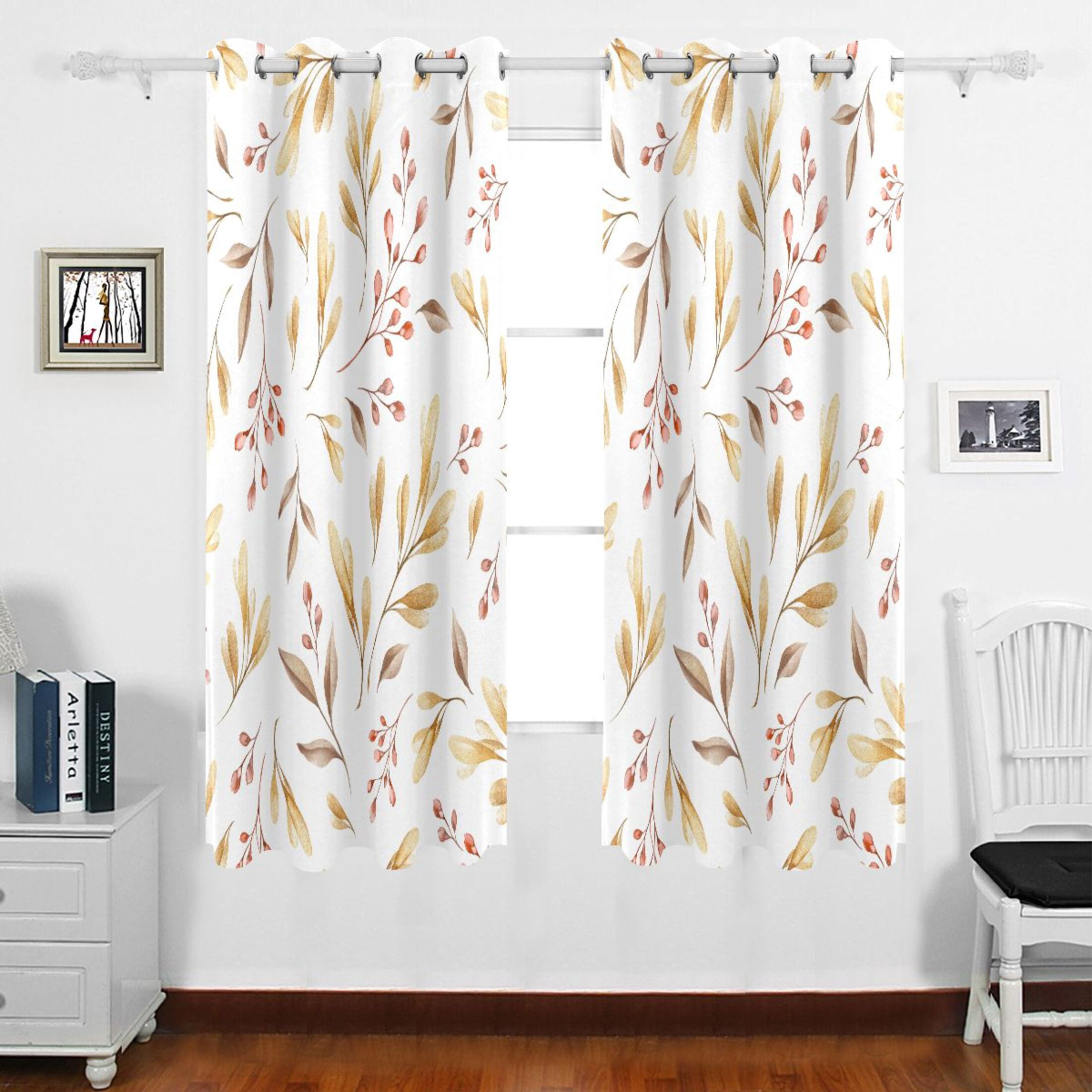 Beautiful Leaves Grommet Blackout Curtains Thermal Insulated Window ...