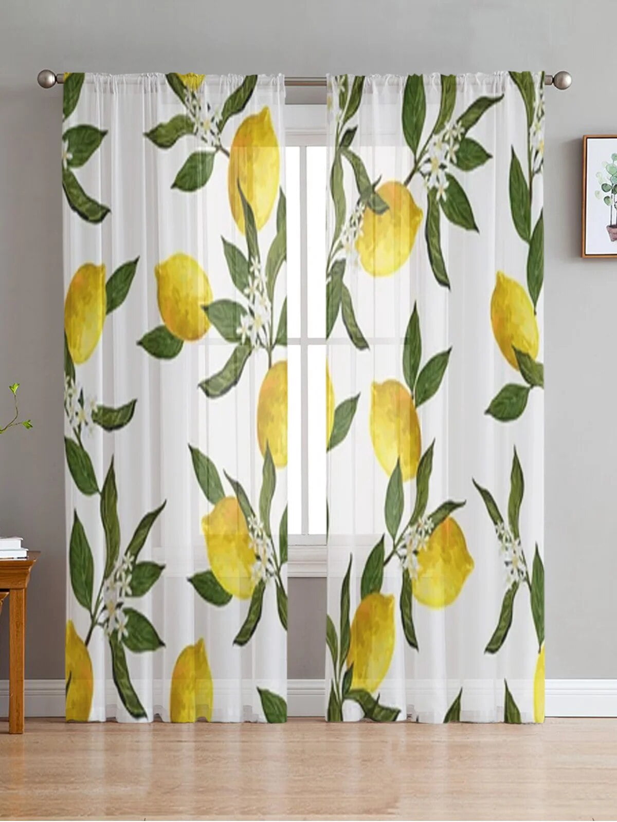 Beautiful Lemons And Flowers Sheer Curtains Bedroom Voile Curtain ...