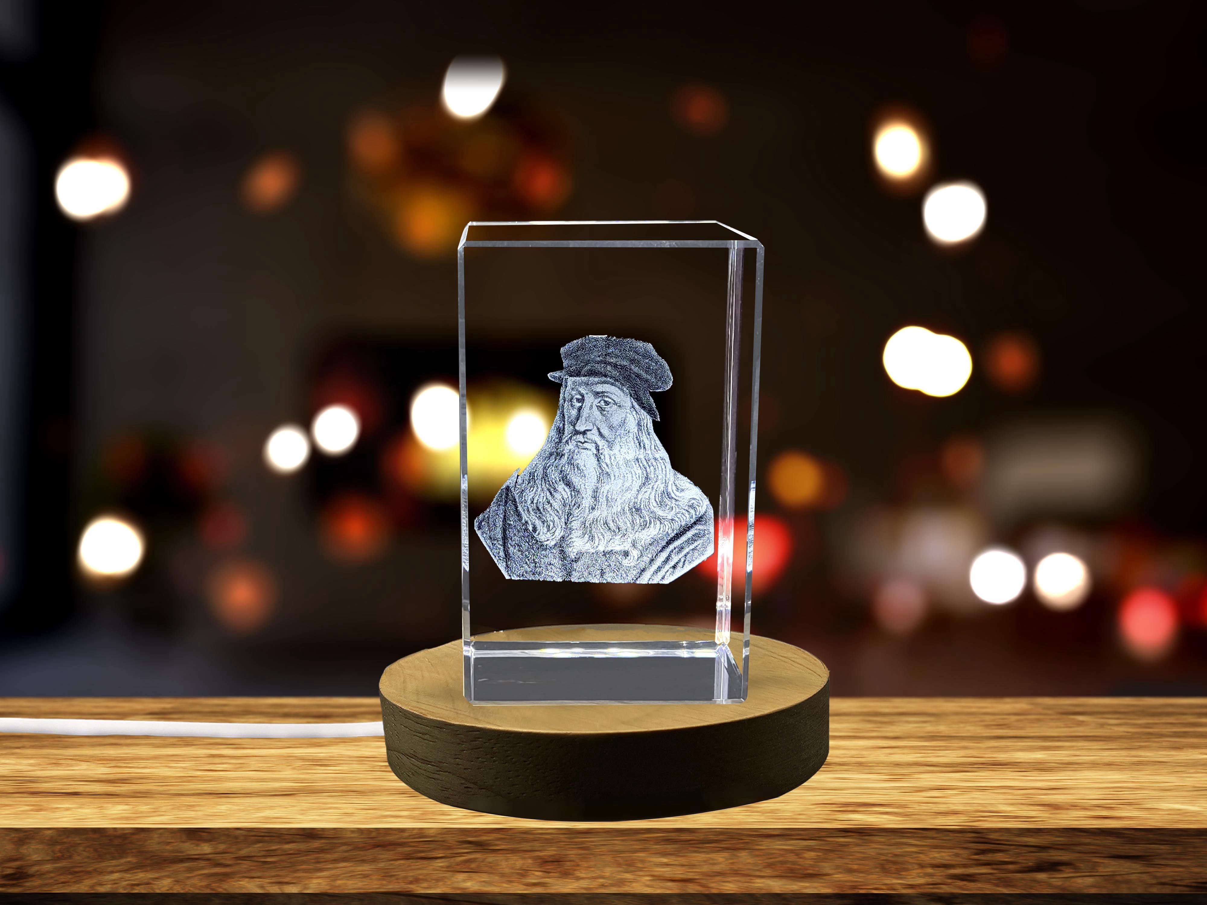 Beautiful Leonardo Da Vinci Engraved Crystal Sculpture | Unique Gift ...