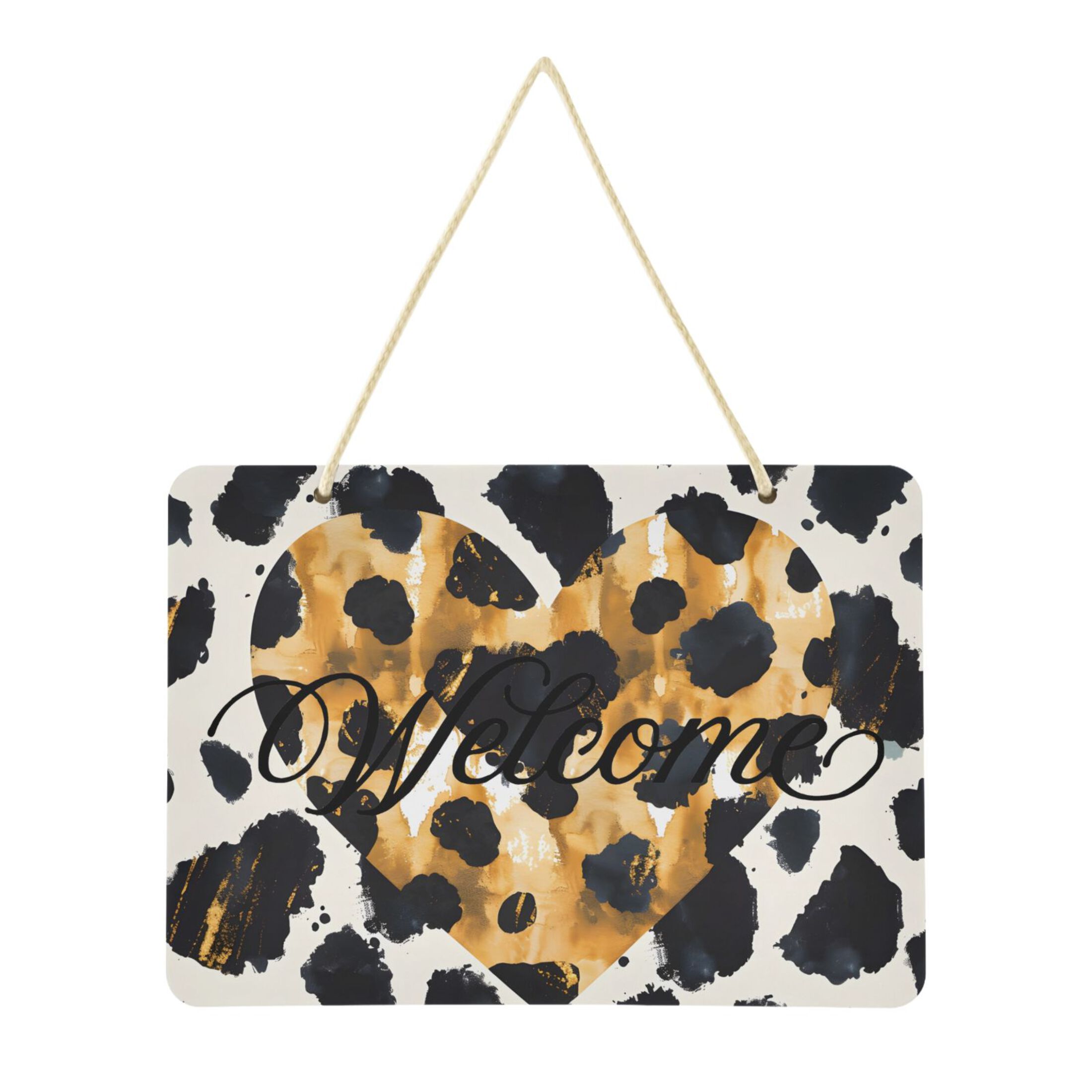 Beautiful Leopard Skin Heart Welcome Sign Front Door PVC 14x10 inch ...