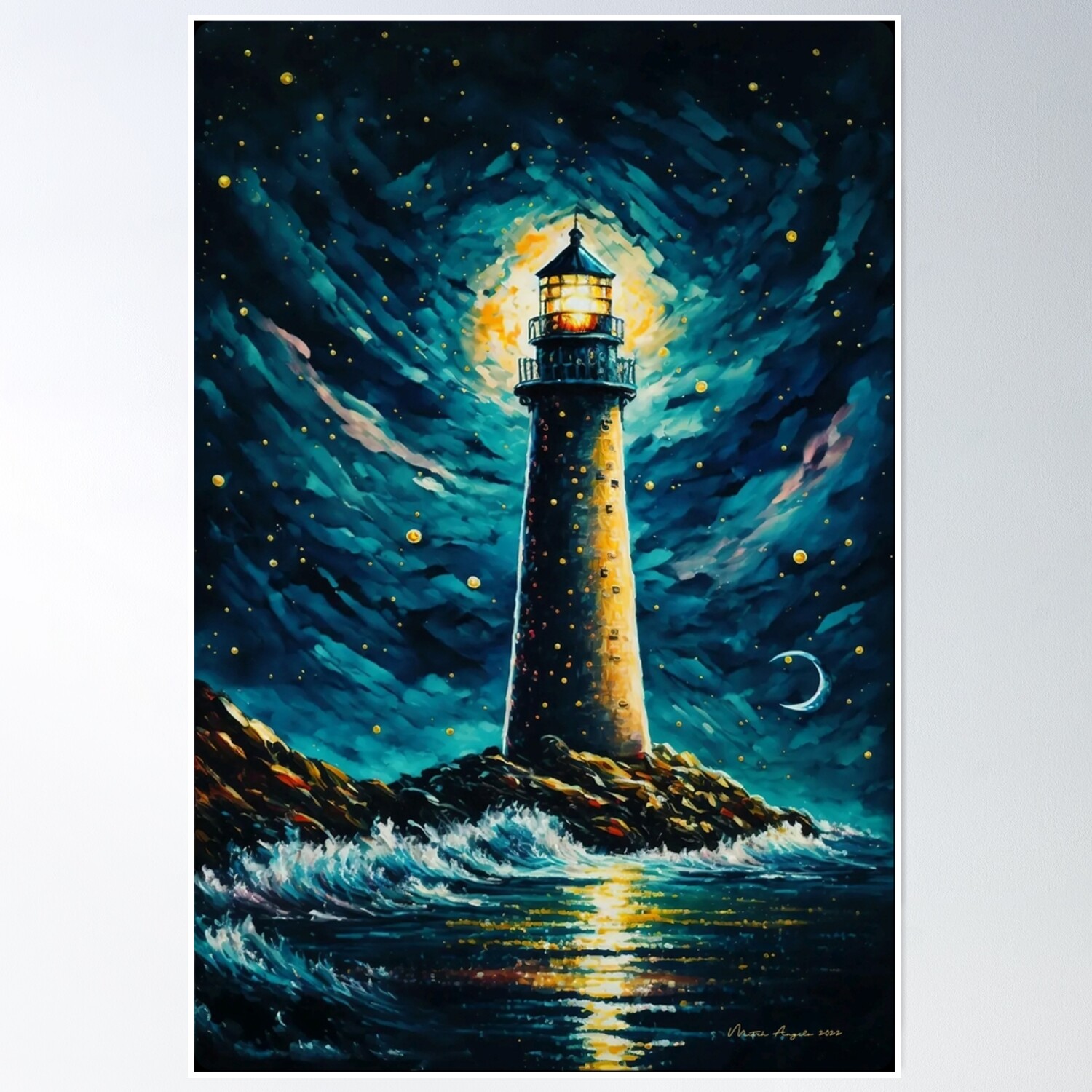 Beautiful Lighthouse - Oil On Art Masterpiece Poster Wall Art Modern ...