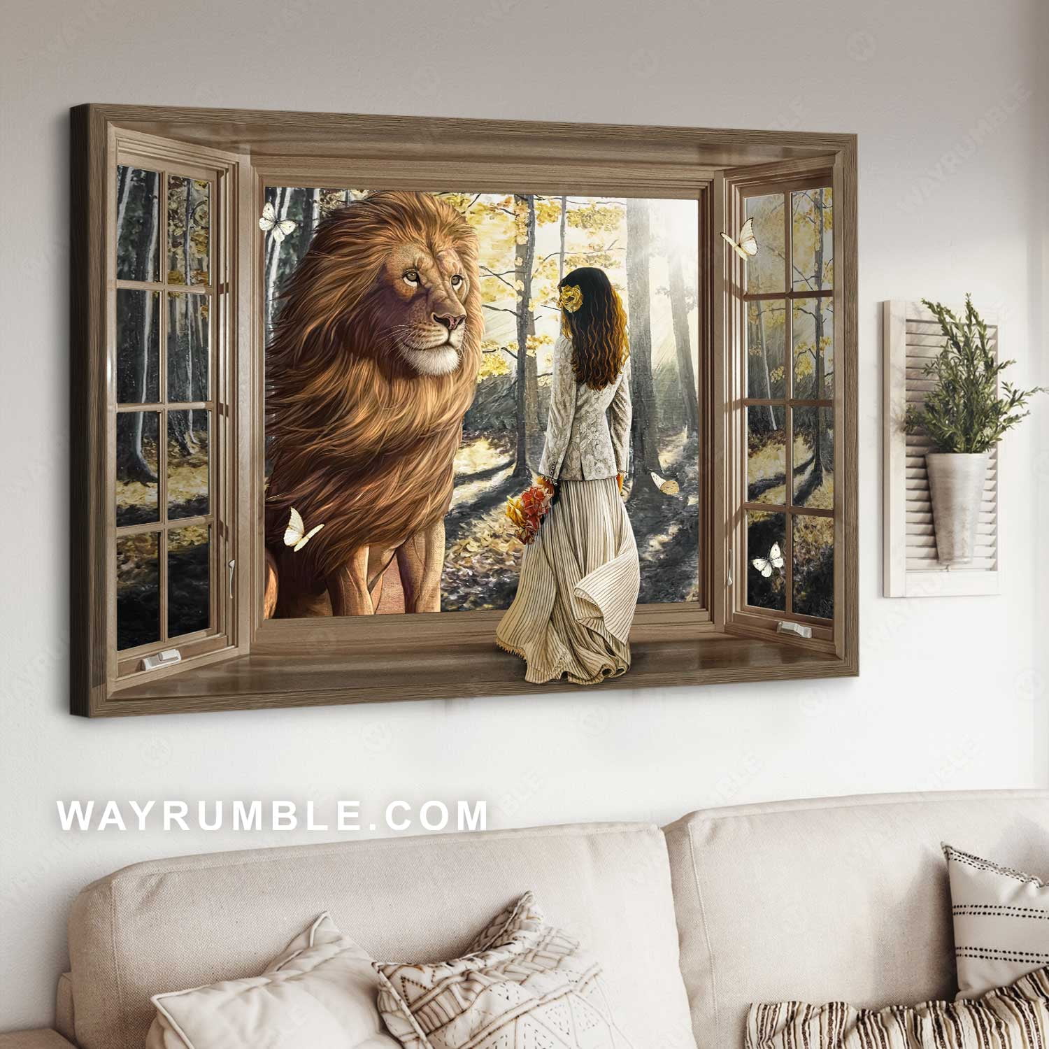 Beautiful Lion Wooden Window Pretty Girl Sunny Day - Jesus Landscape ...