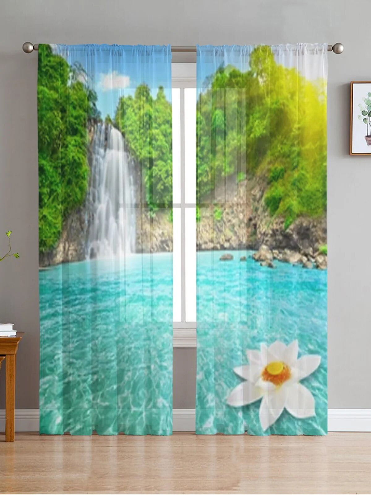 Beautiful Lotus Flower Waterfall Sheer Curtains Bedroom Voile Curtain ...