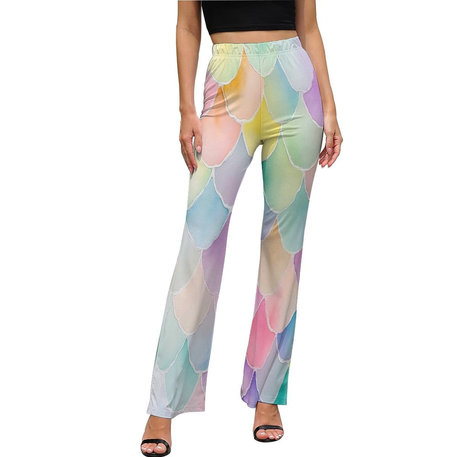 Beautiful Mermaid Scales High Waisted Casual Flared Trousers Summer ...