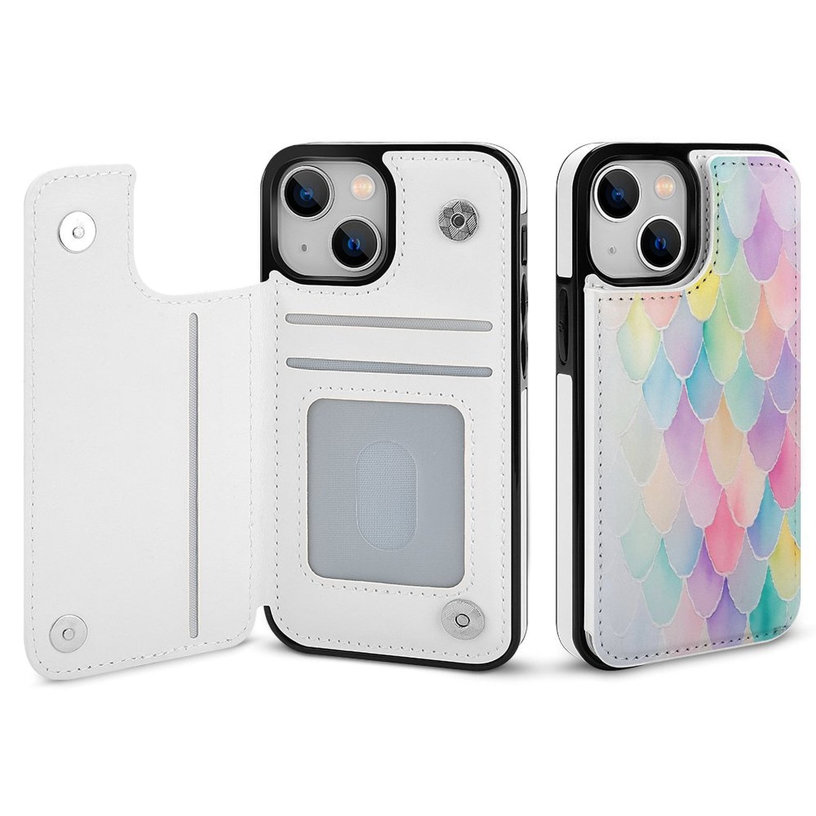 Beautiful Mermaid Scales Leather Wallet Case for iPhone 16 15 14 13 12 ...