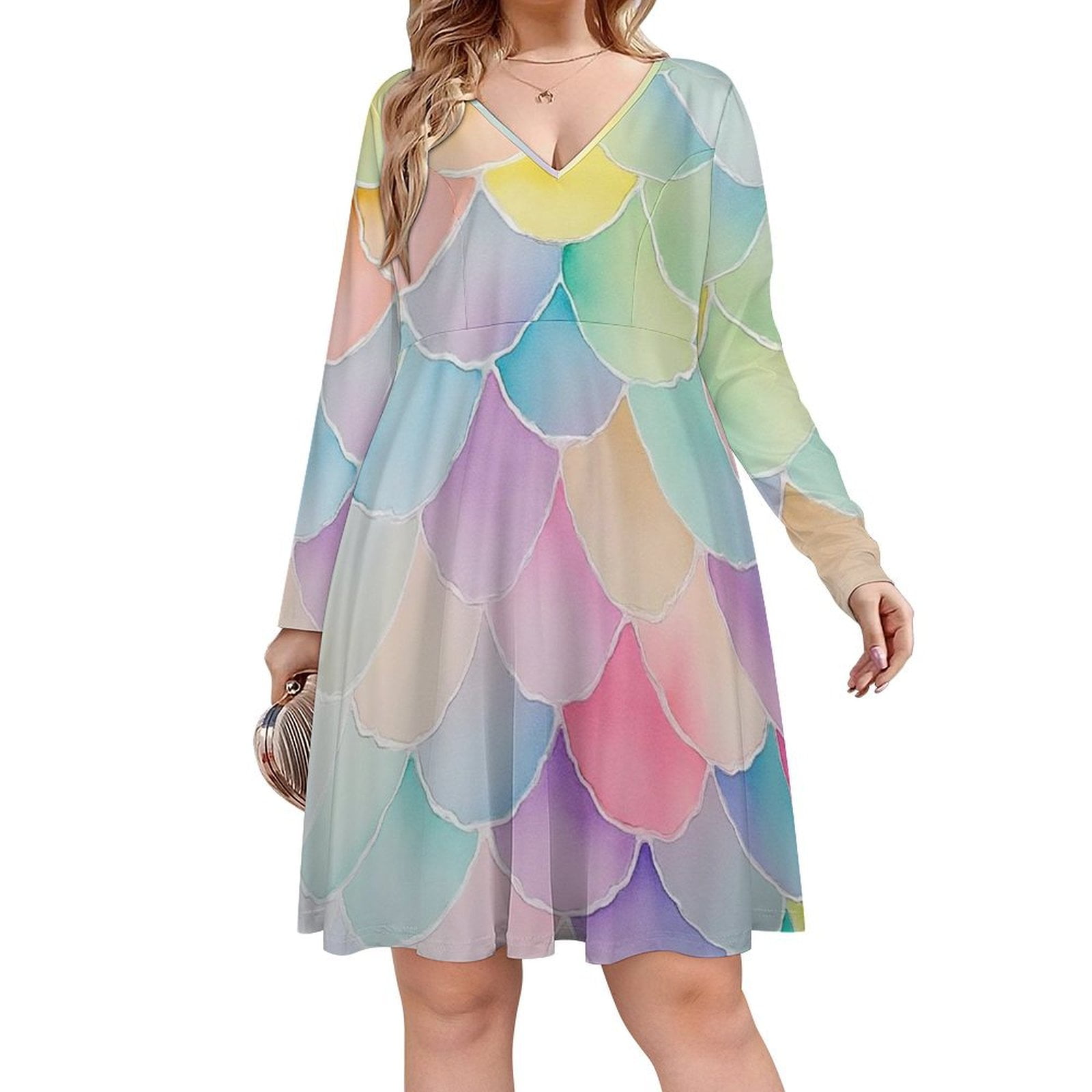 Beautiful Mermaid Scales Long Sleeve Dresses For Women Vintage Elegant ...