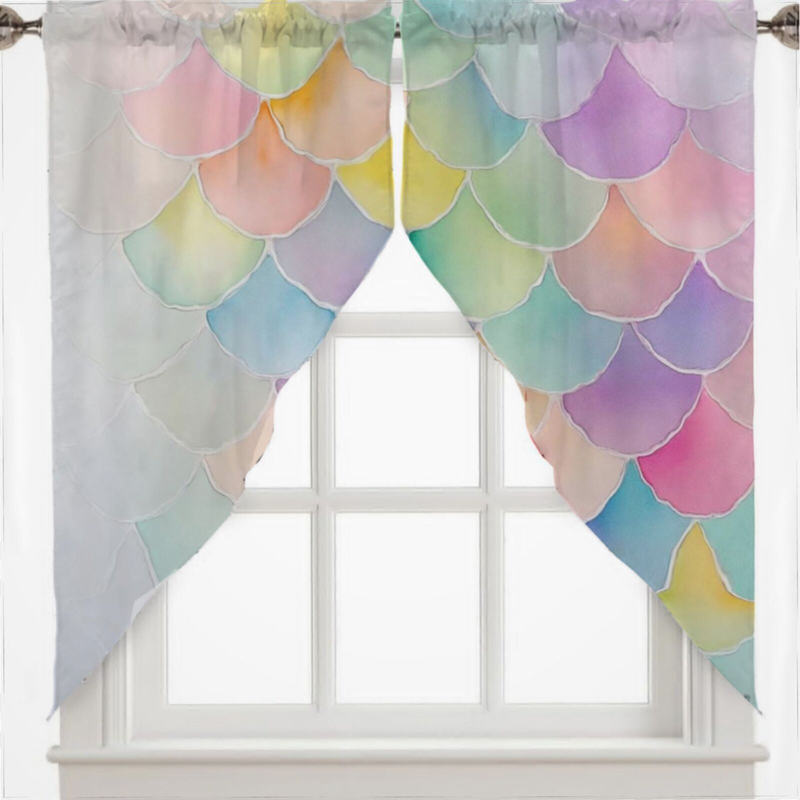 Beautiful Mermaid Scales Swag Valances For Windows 2 Pack For Kitchen ...
