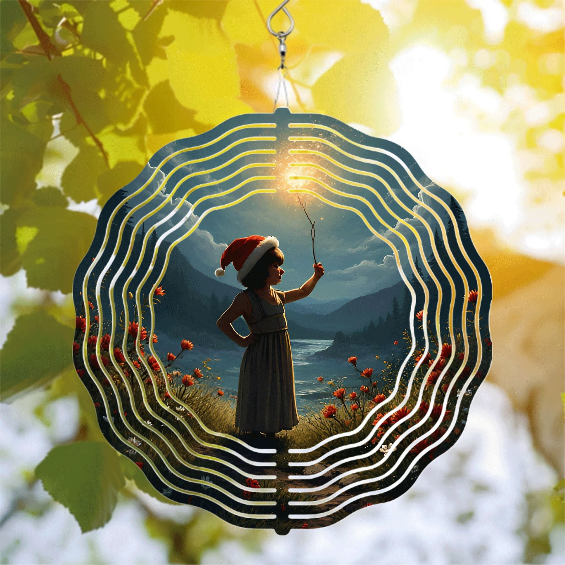 Beautiful Metal Hanging Wind Spinner with Circular Pattern Design ...