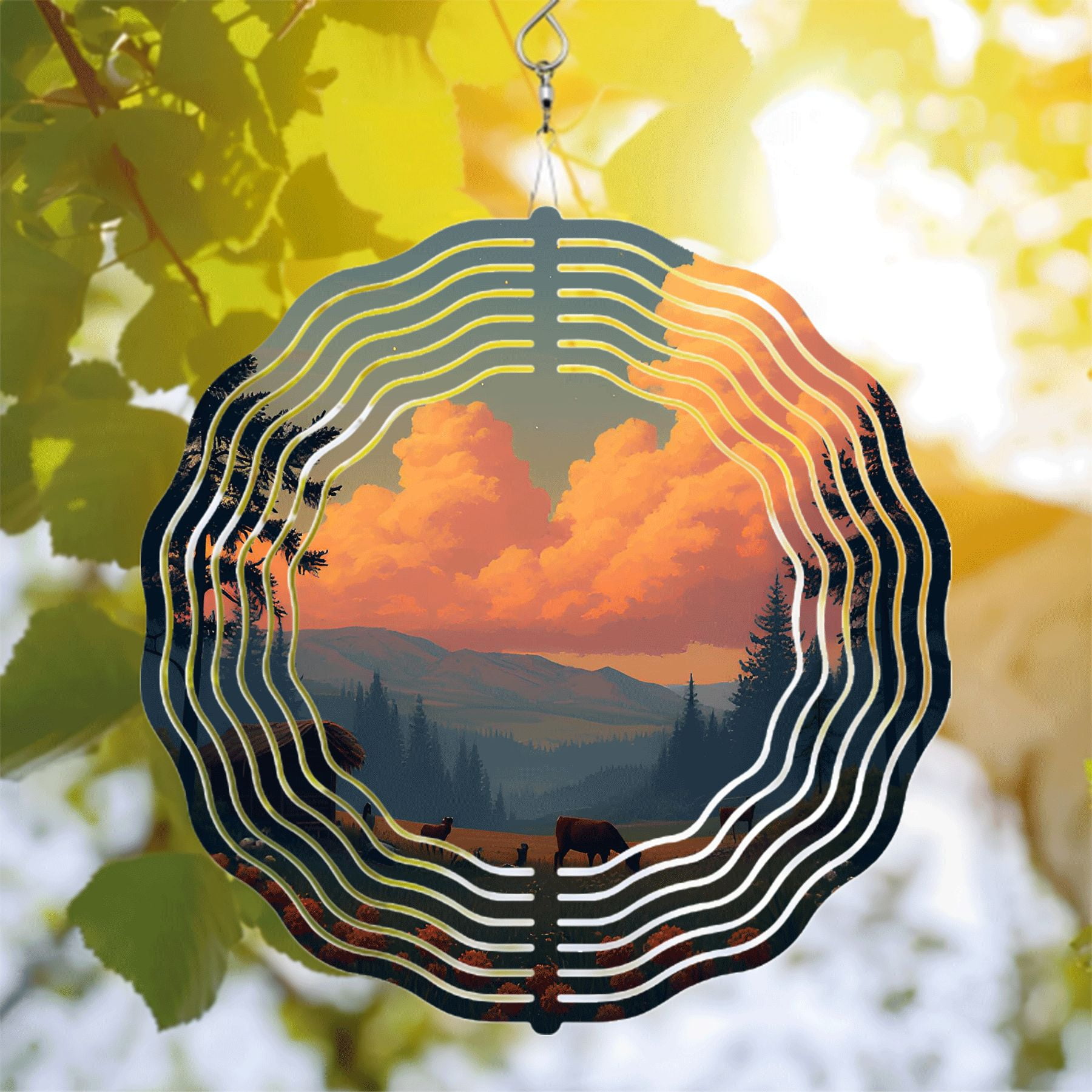 Beautiful Metal Hanging Wind Spinner with Circular Wireframe Design ...