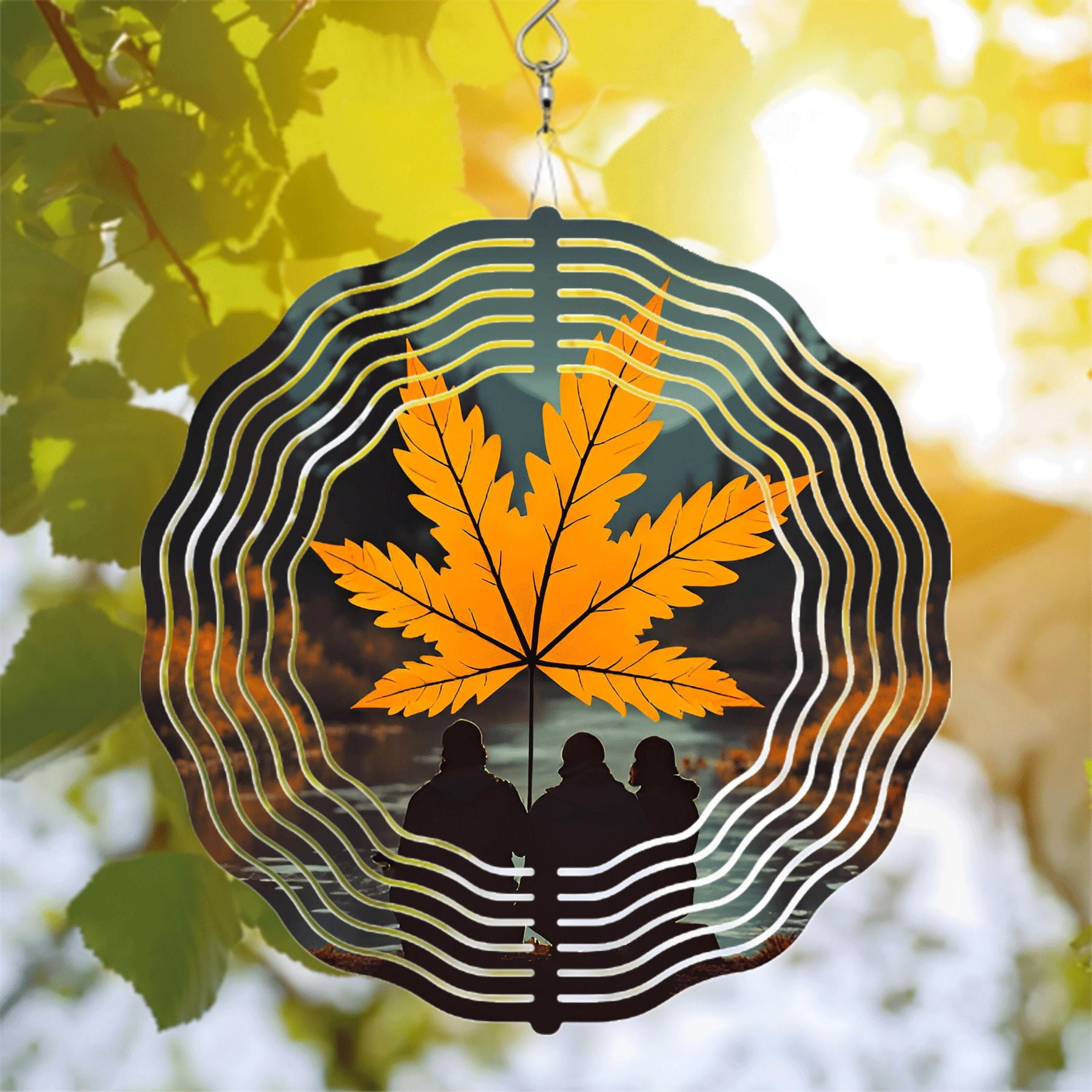 Beautiful Metal Hanging Wind Spinner with Concentric Wave Patterns Leaf ...